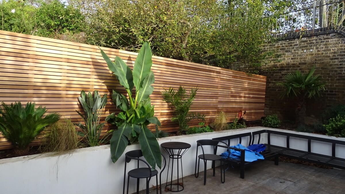 Cedar Slat Screen Fence Project in London - Oilcanfinish Outdoor Living ...