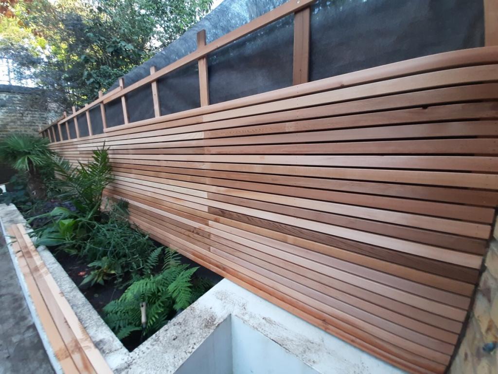Cedar Slat Screen Fence Project in London - Oilcanfinish Outdoor Living ...